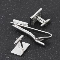 China Men's Brass Metal Tie Clip And Cufflink Set With Black Enamel For Wedding Party for sale