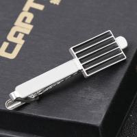 China Men's Brass Metal Tie Clip And Cufflink Set With Black Enamel For Wedding Party for sale