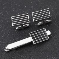 China Men's Brass Metal Tie Clip And Cufflink Set With Black Enamel For Wedding Party for sale