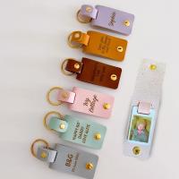 China Custom Leather Keychain Photo Keyring Leather DIY Keychain Birthday Christmas Gift for sale