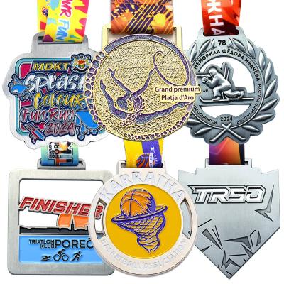 China Custom Soft Enamel Gold Silver Marathon Medal Swimming Sports Metal Medals for sale