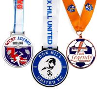 China Wholesale Custom Award Sports Winner Football Gold Medal Soccer Medal With Ribbon for sale