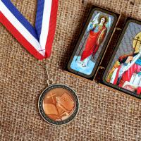 China Custom Logo 3D Zinc Alloy Enamel Religious Medal Church Souvenir Antique Silver Religious Medals Medal with Ribbon for sale