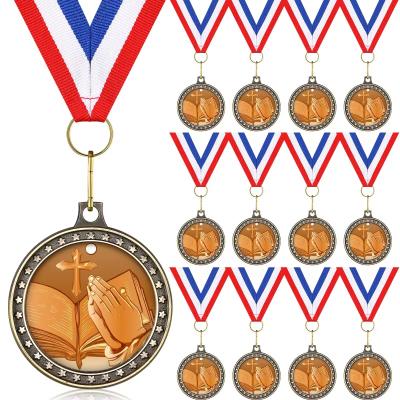 China Custom Engraved Religious Cross Medal with Neck Ribbon Gift for sale