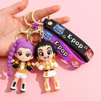 China K Pop Demon Hunters Anime Keychains 3D Plastic K-POP PVC Rubber Bag Ornament Key Rings for sale