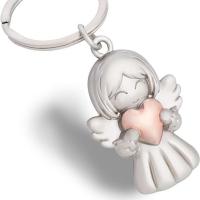 China Cute Girls Child Angel Lucky Safety Alloy Fashion Carabiner Keychain Kids Guardian Gifts Backpack Pendant Heart Keychain for sale