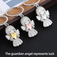 China Cute Girls Child Angel Lucky Safety Alloy Fashion Carabiner Keychain Kids Guardian Gifts Backpack Pendant Heart Keychain for sale