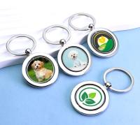 China DIY Sublimation Blank Metal Keychain 3D Shape Rotatable Epoxy Logo Printing Stainless Steel Alloy Key Ring for sale