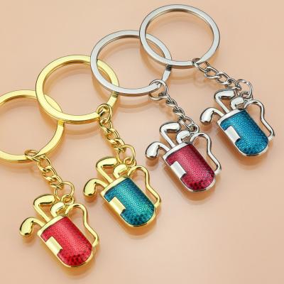 China Durable Colorful Mini Zinc Alloy Key Ring Putter Driver Tee Pendant Souvenir Custom Logo Golf Bucket Keychain for sale
