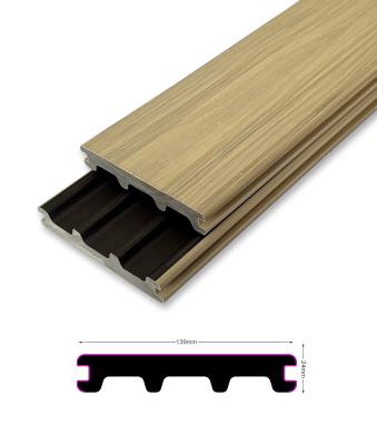 China 139x24mm WPC Solid Decking 3D Woodgrain Finish 3m Length for Villa Patio Deck for sale