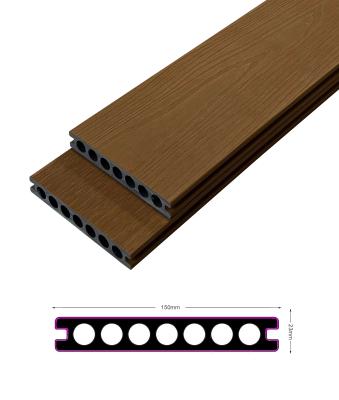China 150x23mm Single Color Co Extruded Hollow WPC Decking Round Hole 3000mm for Outdoor Patio for sale