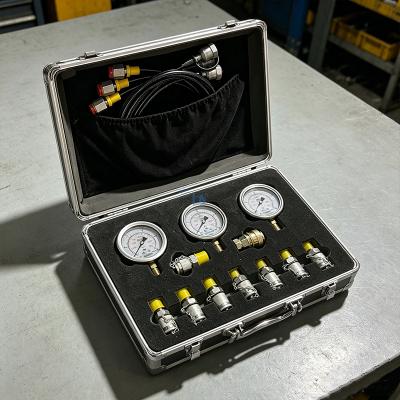 China Silver Box Hydraulic Pressure Test Kit 3 Gauges 9 Joints 3 Hoses 600 Bar Portable Diagnostic Set for sale